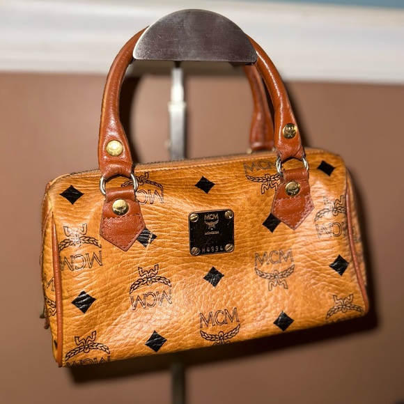 MCM | Bags | Mcm Cognac Leather Mini Boston Bag With Original Mcm Strap ...